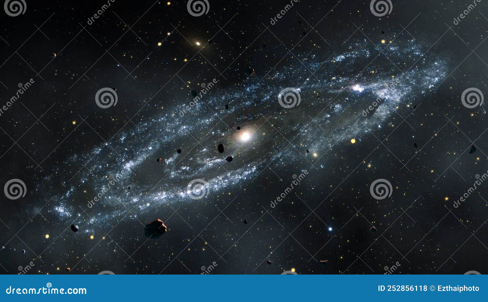 Galaxy Exploration Space Rock Scence at Messier 31 Stock Footage ...