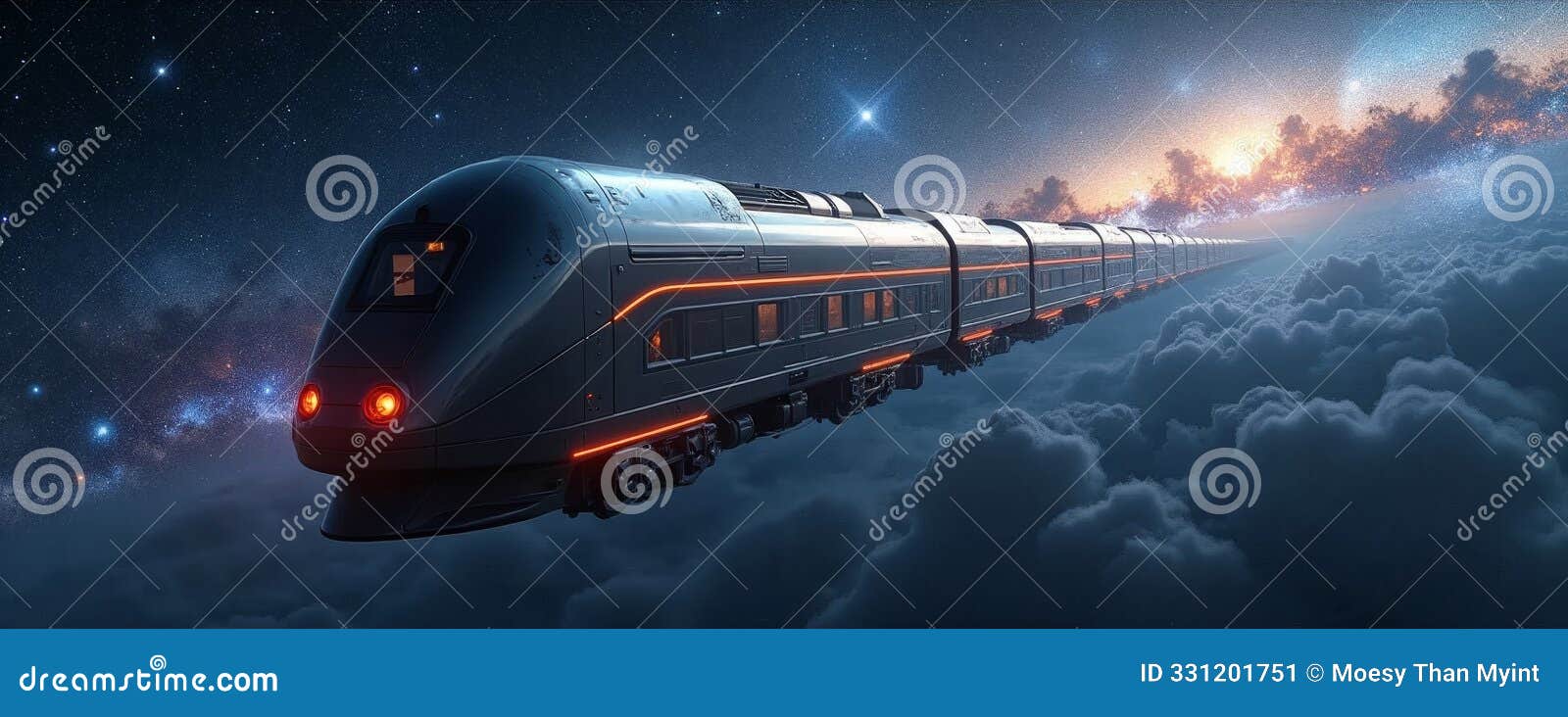 A Galaxy Express Train Spaceship Driving in an Outer Space with Milky ...