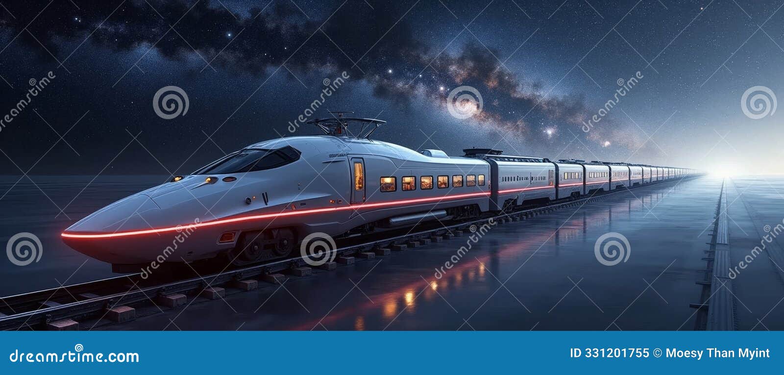 A Galaxy Express Train Spaceship Driving in an Outer Space with Milky ...