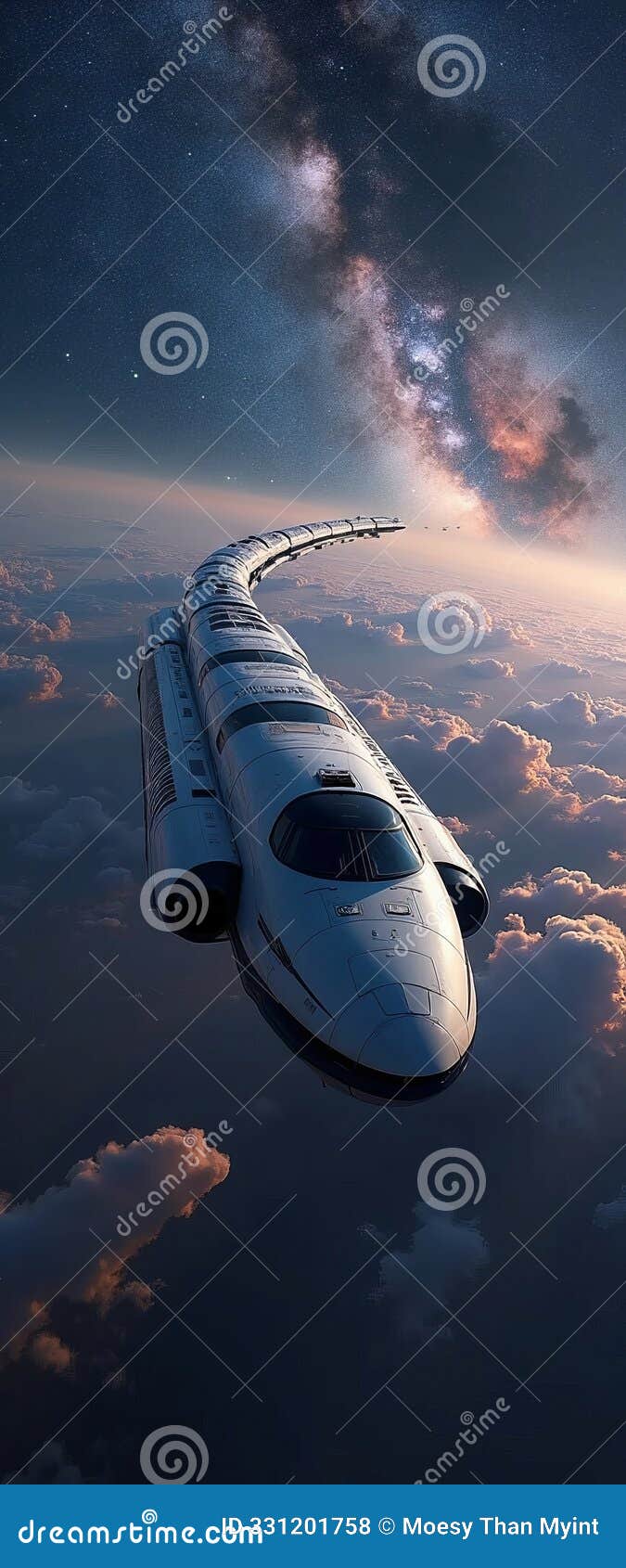 A Galaxy Express Train Spaceship Driving in an Outer Space with Milky ...