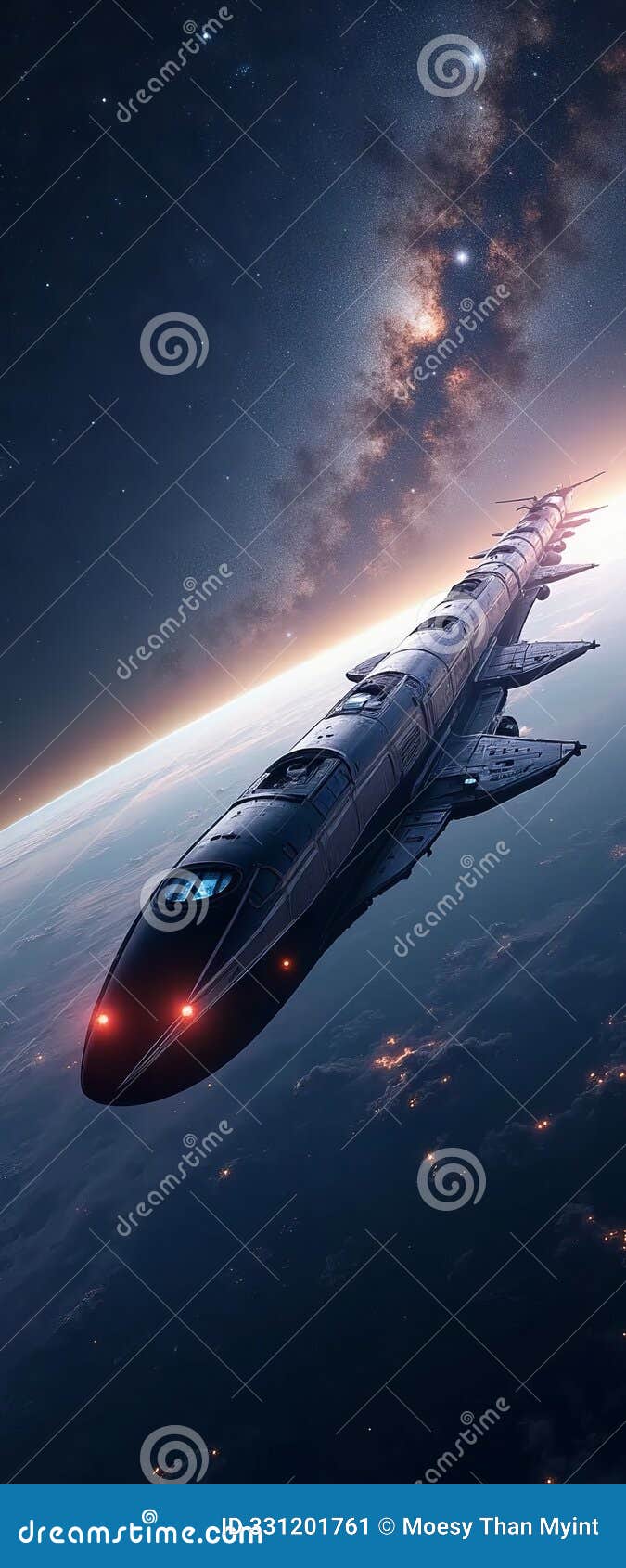 A Galaxy Express Train Spaceship Driving in an Outer Space with Milky ...