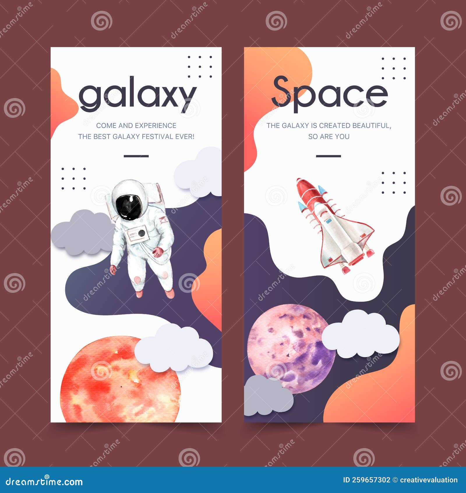 Galaxy Flyer Design with Planet, Astronaut, Rocket Illustration ...