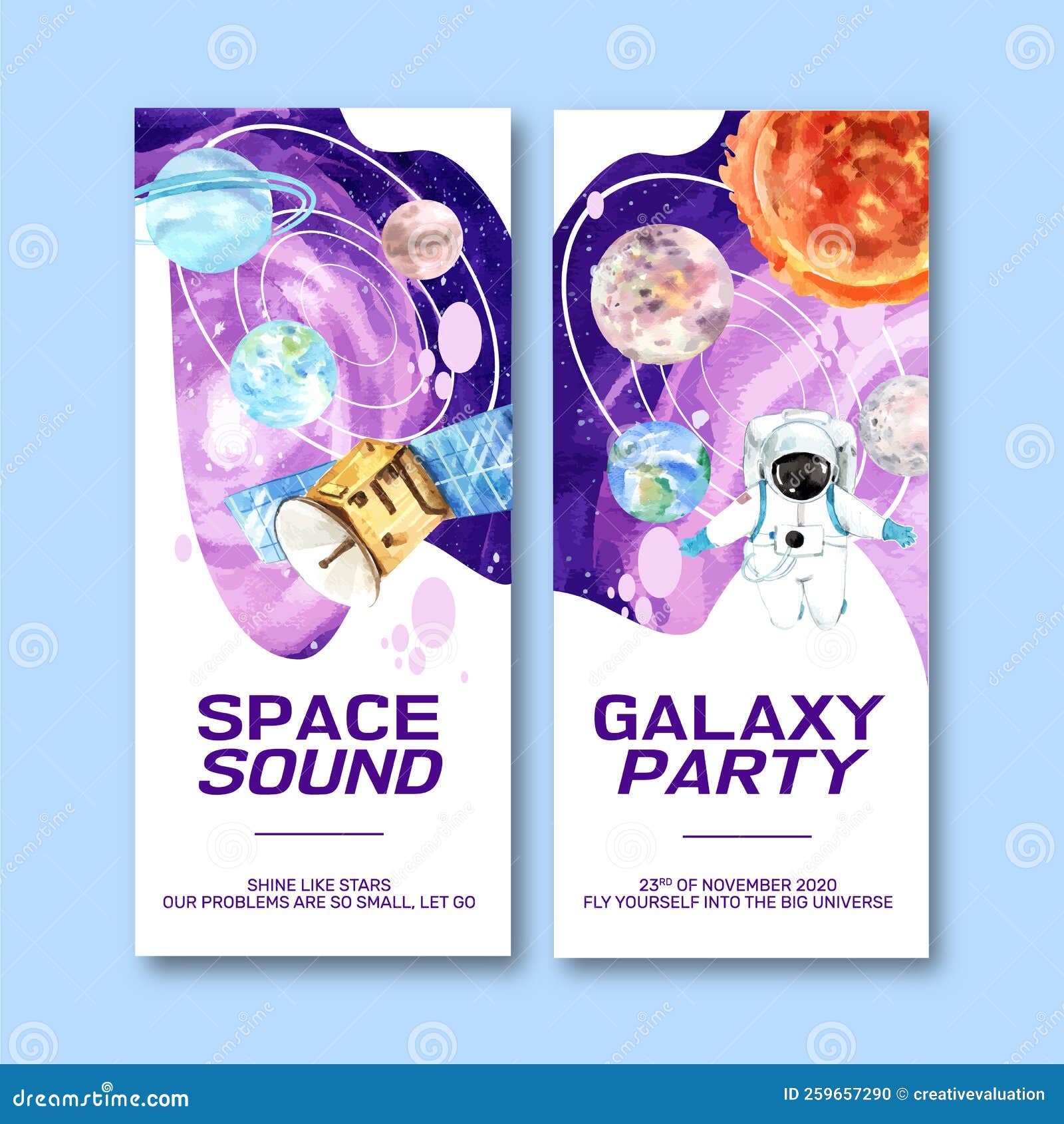 Galaxy Flyer Design with Satellite, Astronaut, Solar System ...