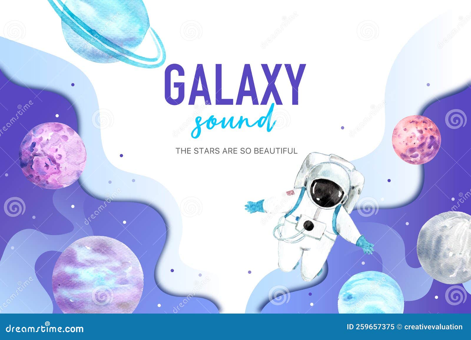 Galaxy Frame Design with Astronaut and Planet Illustration Watercolor ...