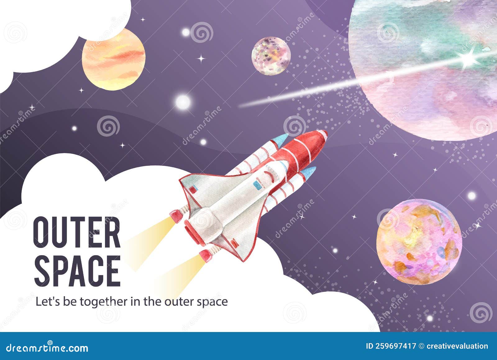 Galaxy Frame Design with Rocket, Neptune, Mars, Jupiter Illustration ...