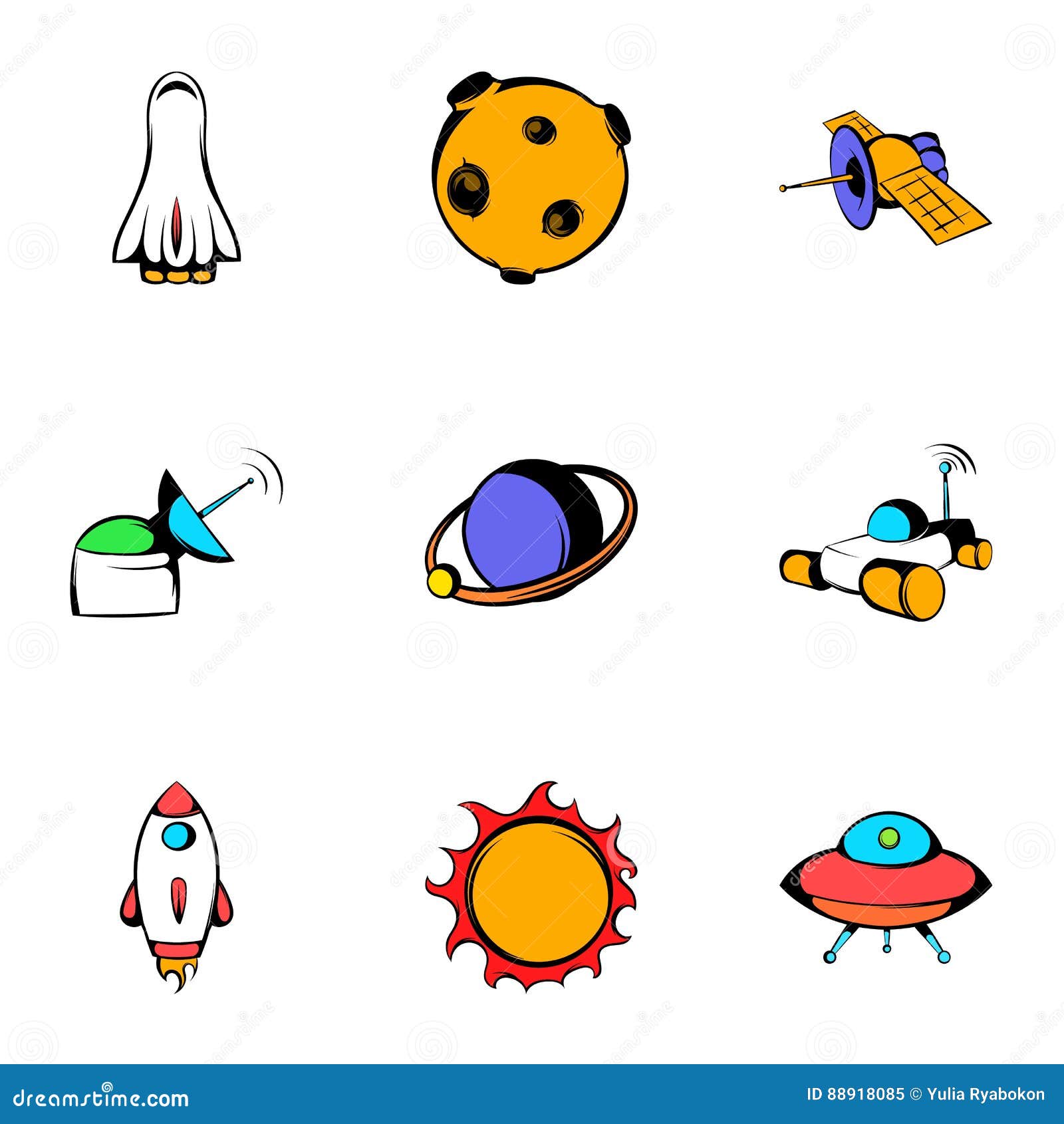 Galaxy Icons Set, Cartoon Style Stock Vector - Illustration of alien ...