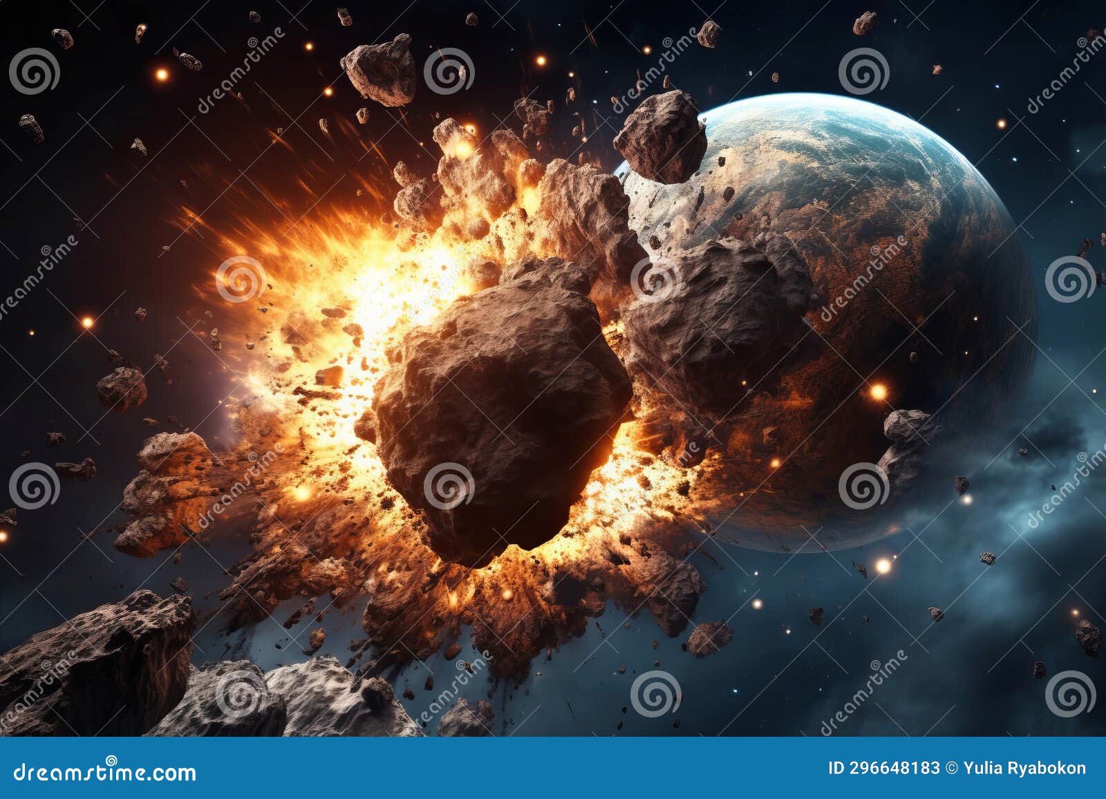 Galaxy Planet Collision Burst Explosion. Generate Ai Stock Illustration ...