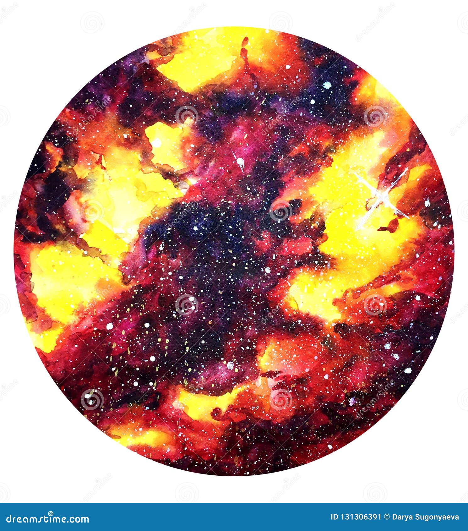 Galaxy Red and Yellow Black Watercolor Illustration Background for Text ...