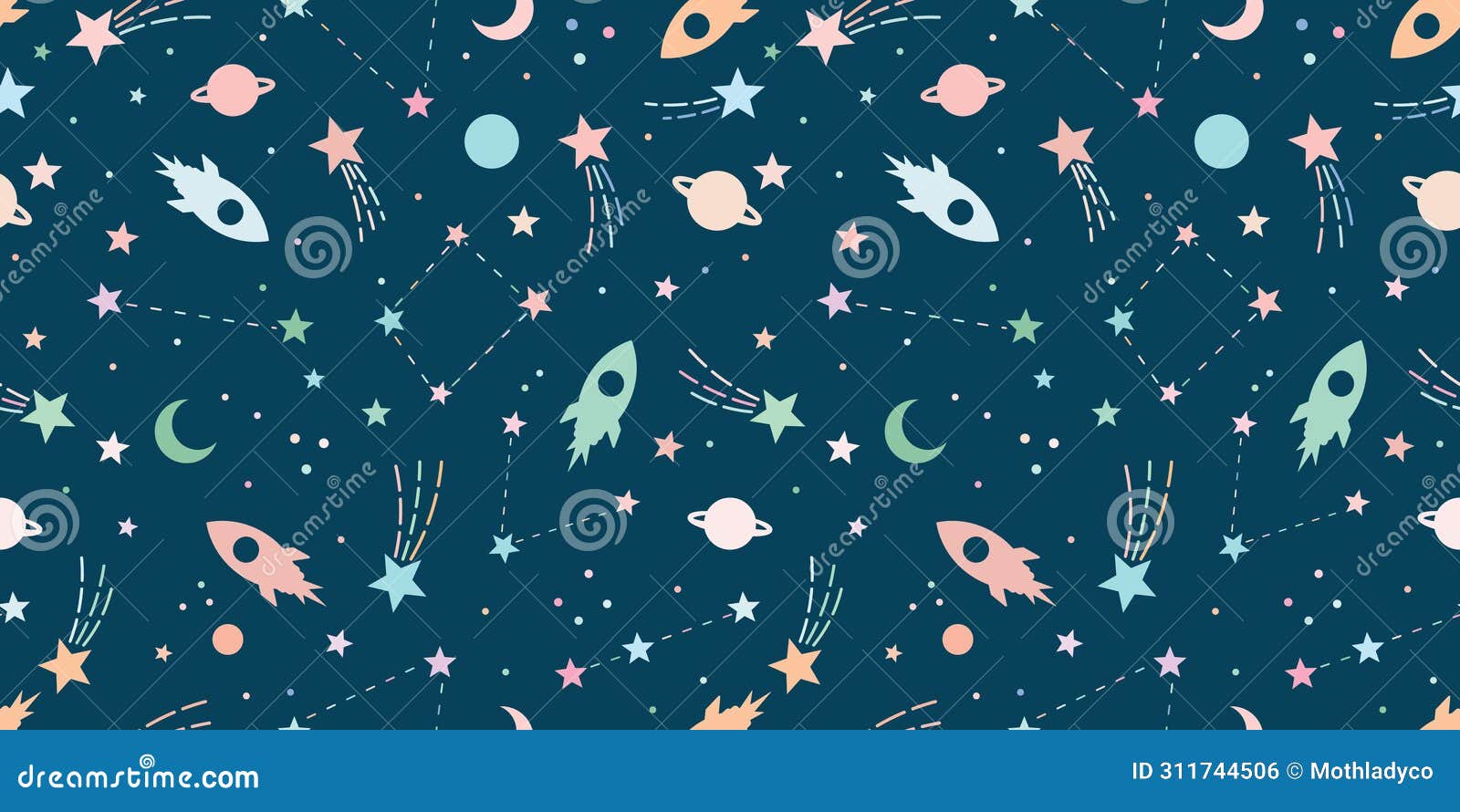 Galaxy Rocket Backgorund, Flat Vector Illustration Seamless Repeat ...