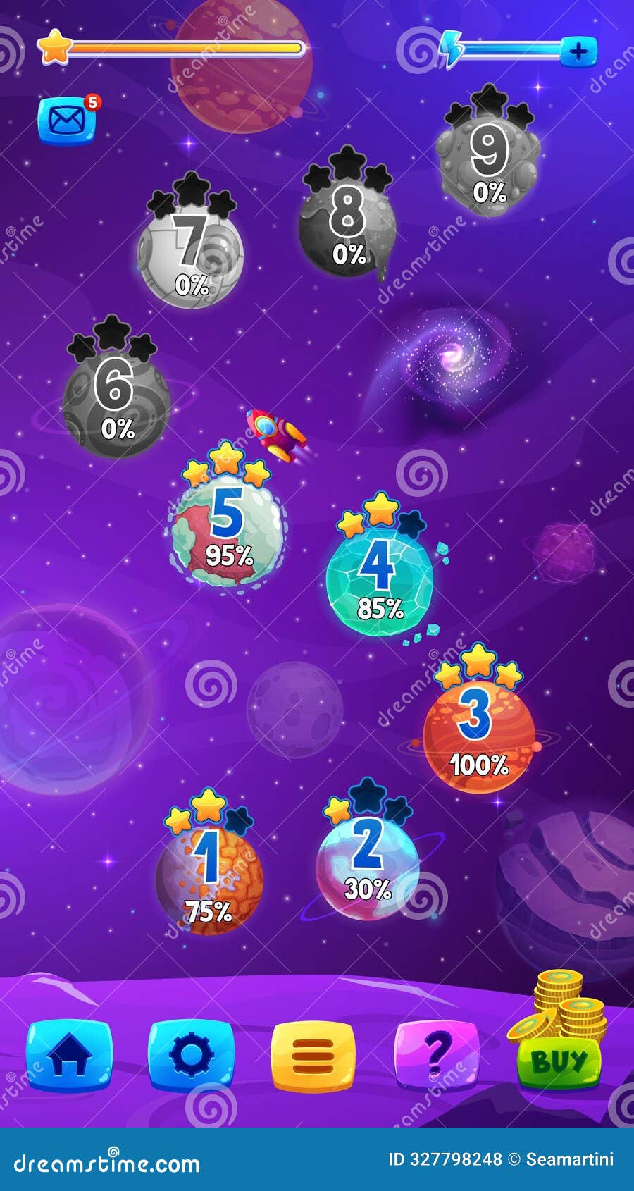 Galaxy Space Game Map Screen Cartoon Gui Interface Stock Vector ...