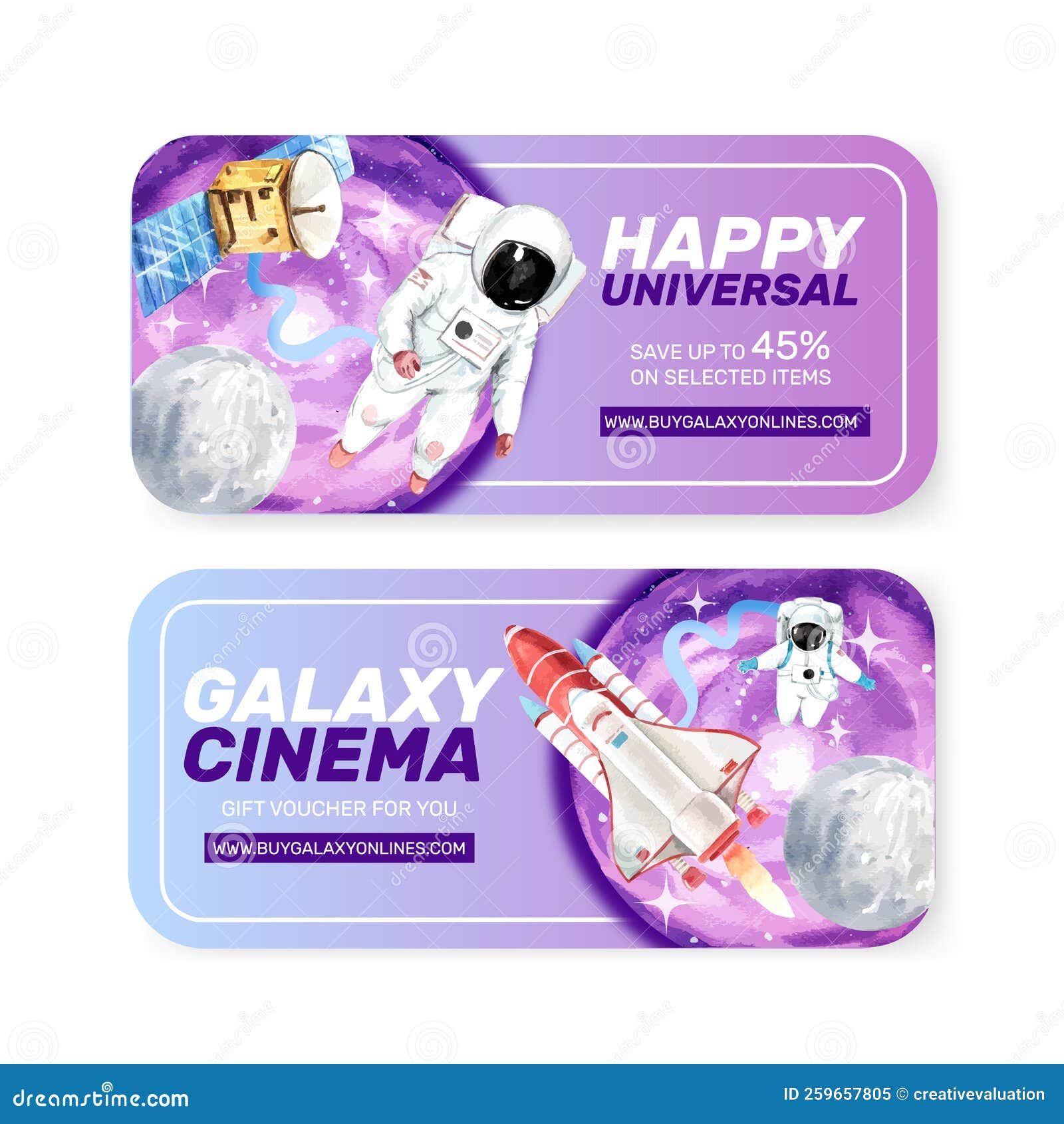 Galaxy Ticket Design With Jupiter, Neptune, Uranus Illustration ...