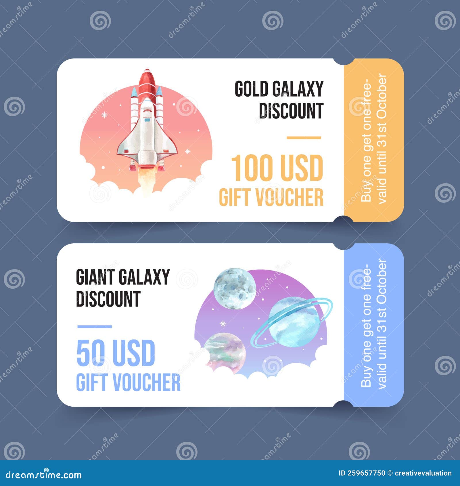 Galaxy Ticket Design With Jupiter, Neptune, Uranus Illustration ...