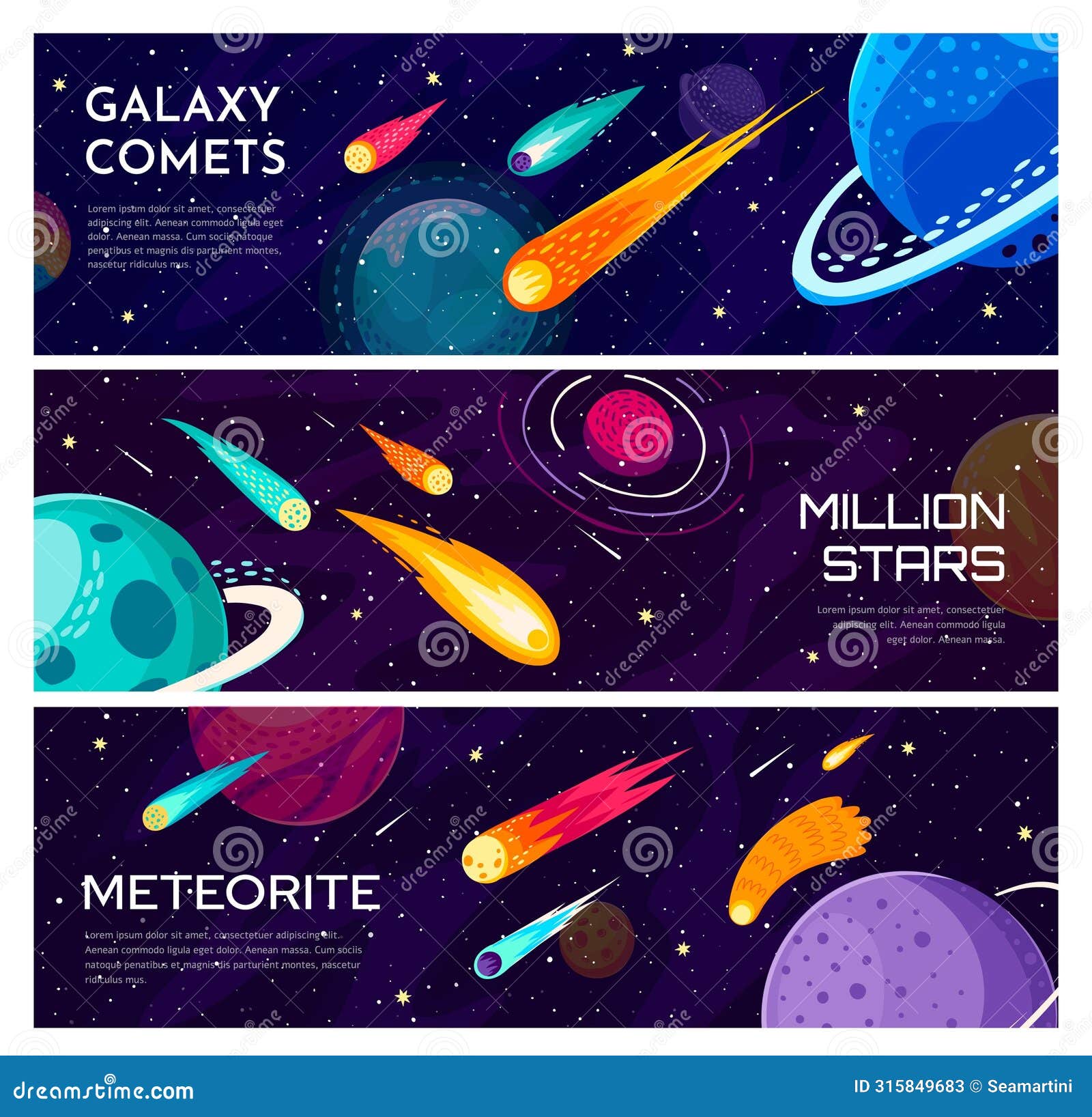 Galaxy Universe Banners. Comets and Planets, Stars Stock Vector ...