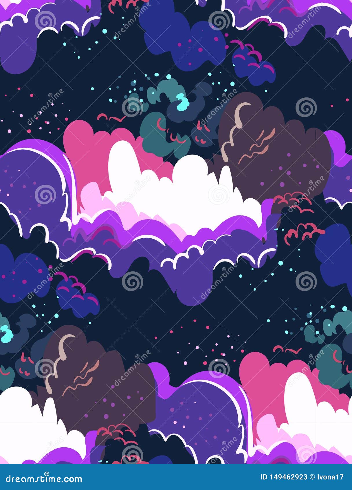 Galaxy Vector Cartoon Illustration Dark Seamless Pattern Stock ...