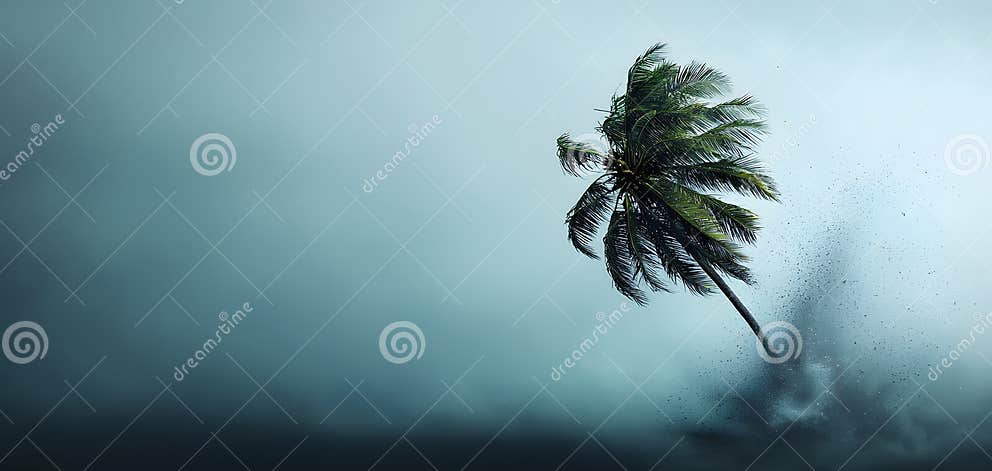Galeforce Winds Create a Dramatic Scene with Bending Palm Trees Against ...