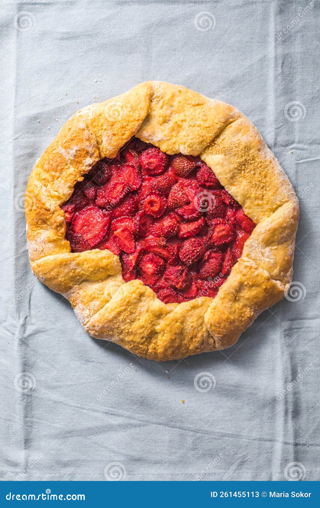 Galetta with Strawberries at Home, Top View on a Blue Background Stock ...