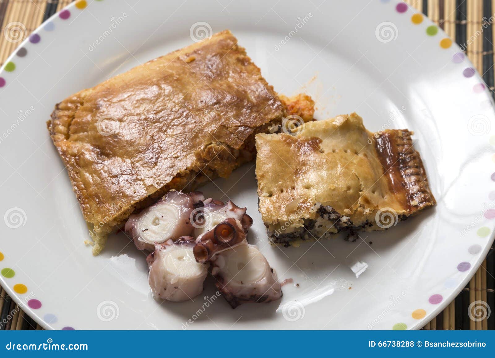 Galician Pies and Boiled Octopus Stock Photo - Image of dish, healthy ...