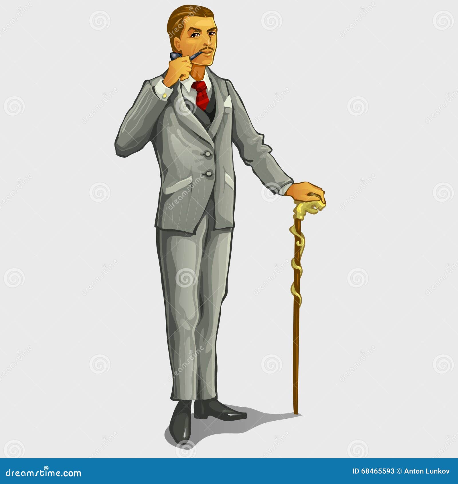 Gallant Gentleman With Cane And Pipe, Retro Image Cartoon Vector ...