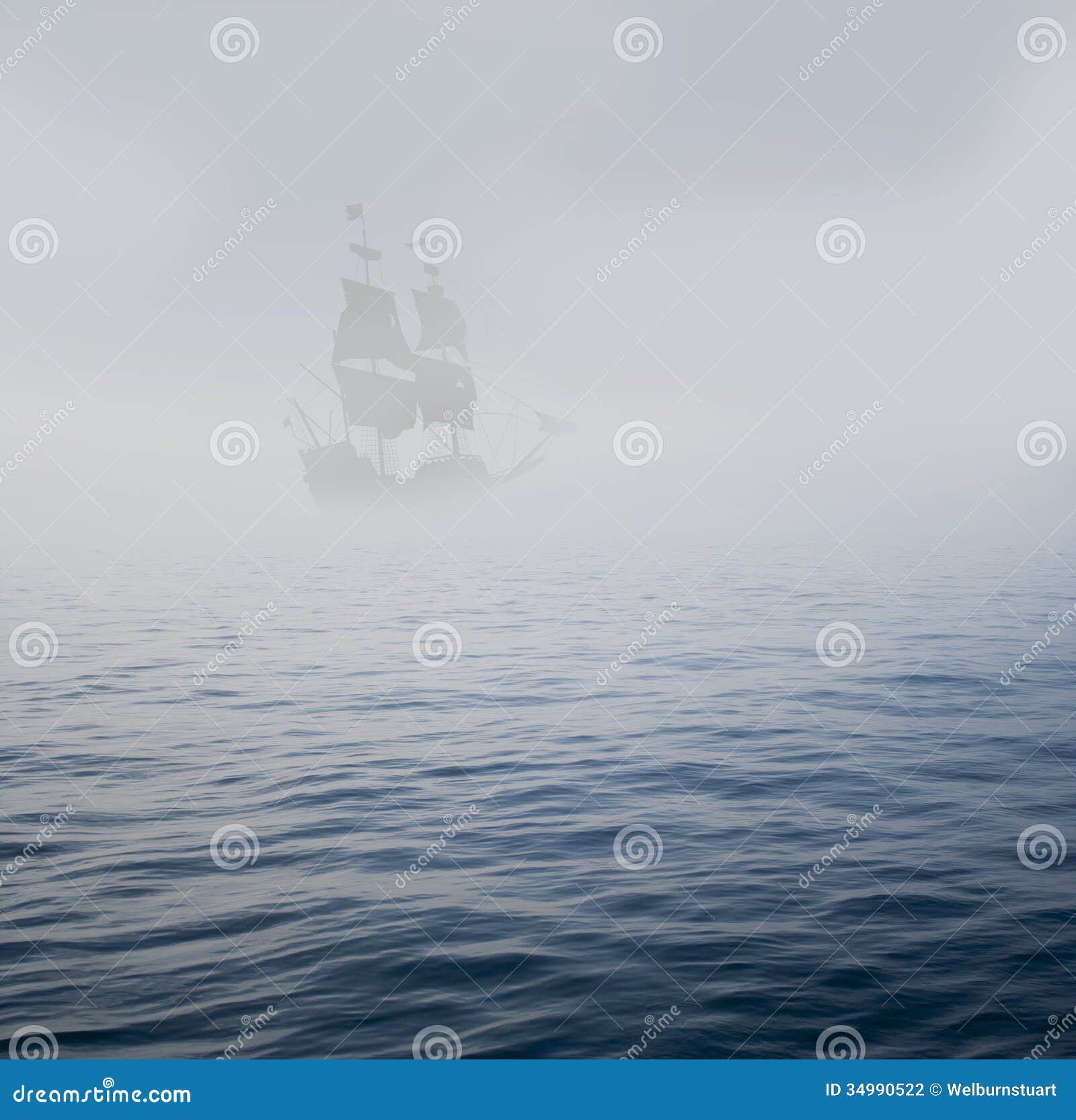 Galleon in mist stock photo. Image of phantom, ocean - 34990522