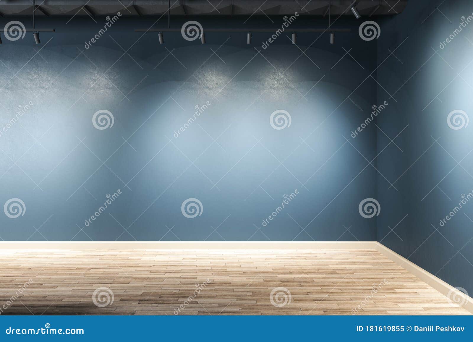 Gallery Interior with Copy Space on Blue Wall Stock Illustration ...