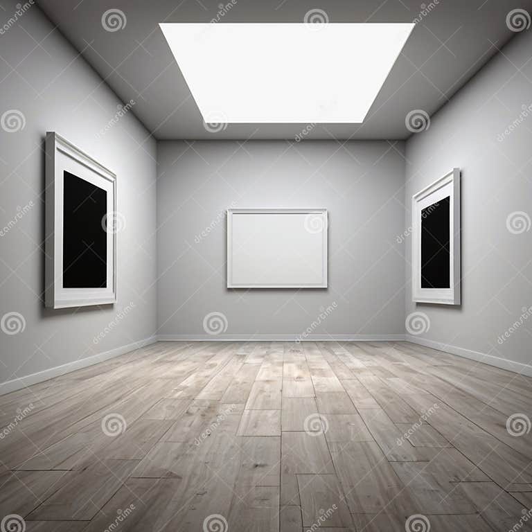 Gallery Interior with Empty Frames on Wall. Art Gallery with Blank Frames Stock Illustration ...