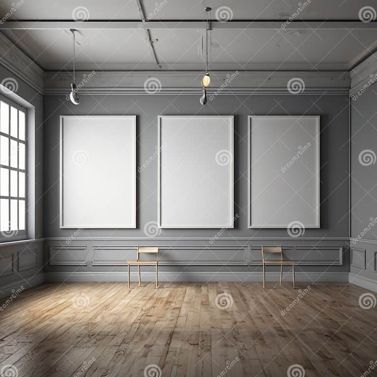 Gallery Interior with Empty Frames on Wall. Art Gallery with Blank ...