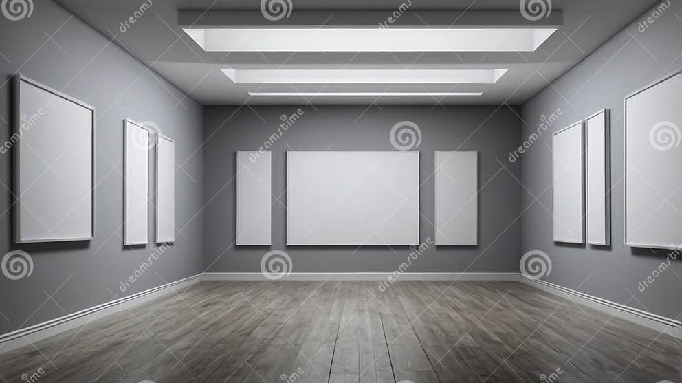 Gallery Interior with Empty Frames on Wall. Art Gallery with Blank ...