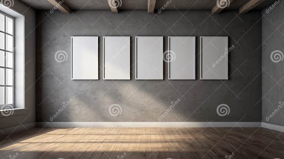 Gallery Interior with Empty Frames on Wall. Art Gallery with Blank ...