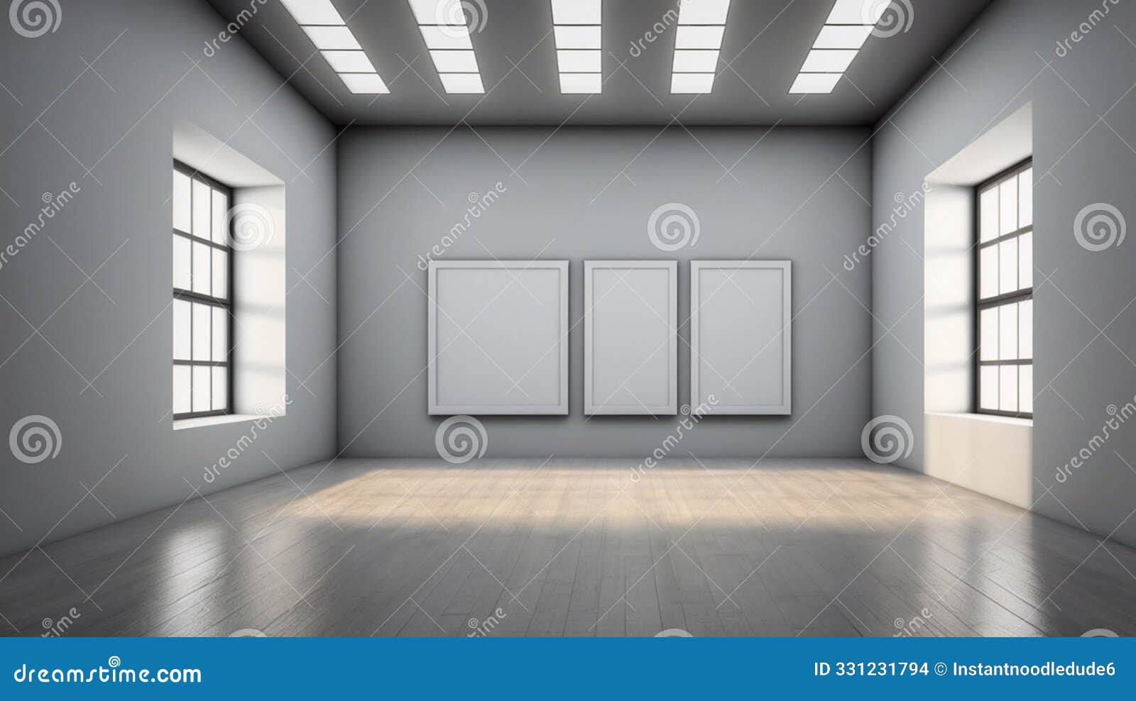 Gallery Interior with Empty Frames on Wall. Art Gallery with Blank Frames Stock Illustration ...