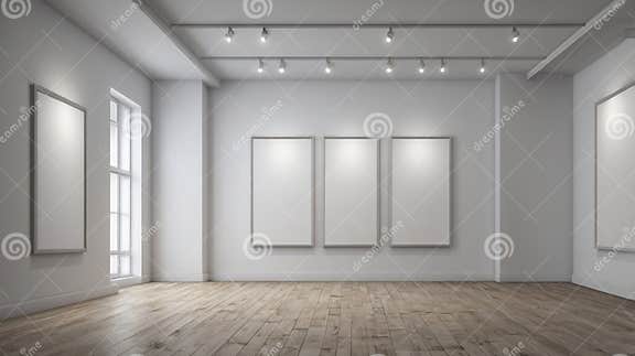 Gallery Interior with Empty Frames on Wall. Art Gallery with Blank ...