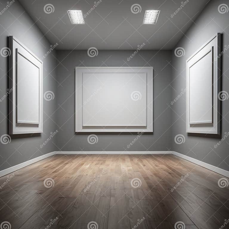 Gallery Interior with Empty Frames on Wall. Art Gallery with Blank Frames Stock Illustration ...