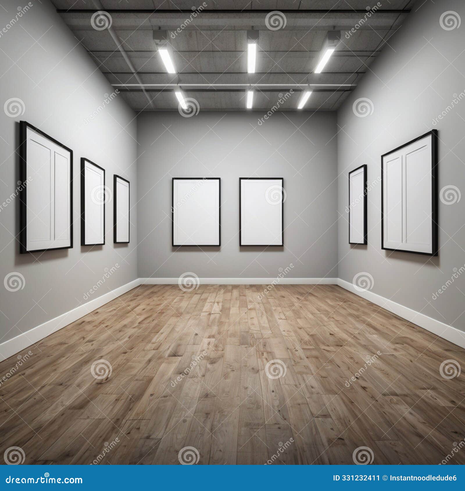 Gallery Interior with Empty Frames on Wall. Art Gallery with Blank ...