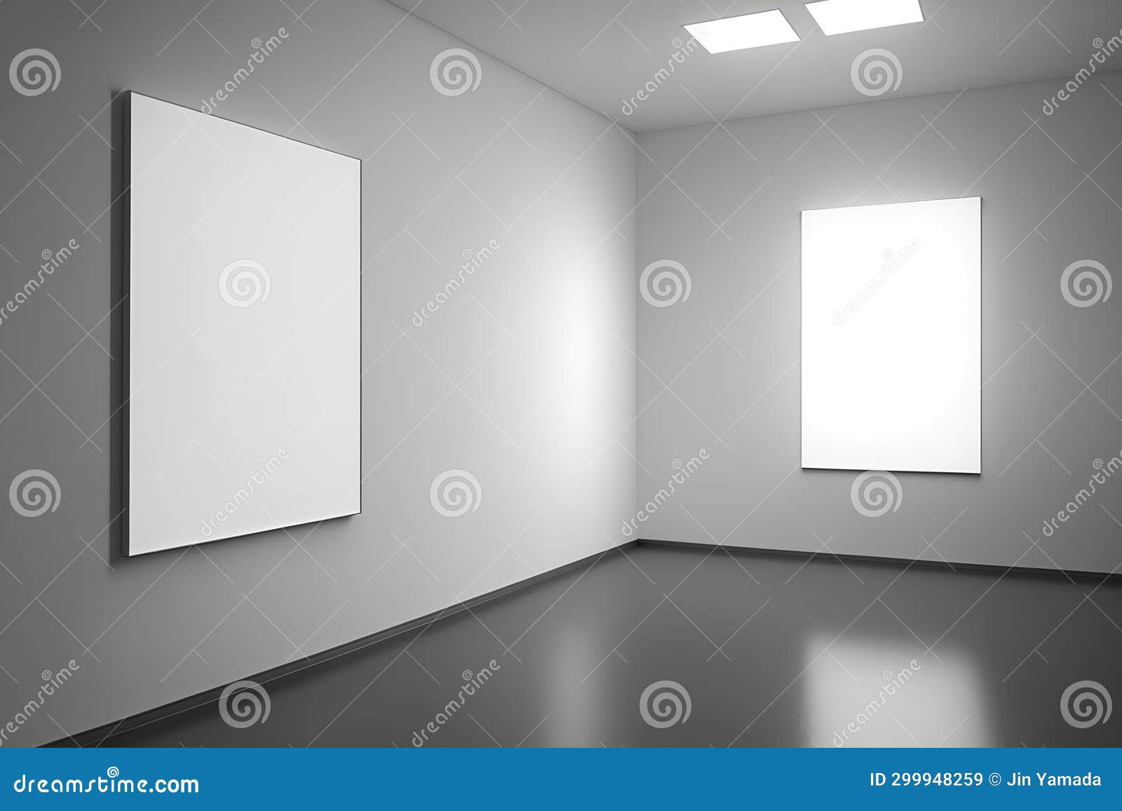 Gallery Interior with Empty Frames on Wall and Floor, 3d Render Stock Illustration ...
