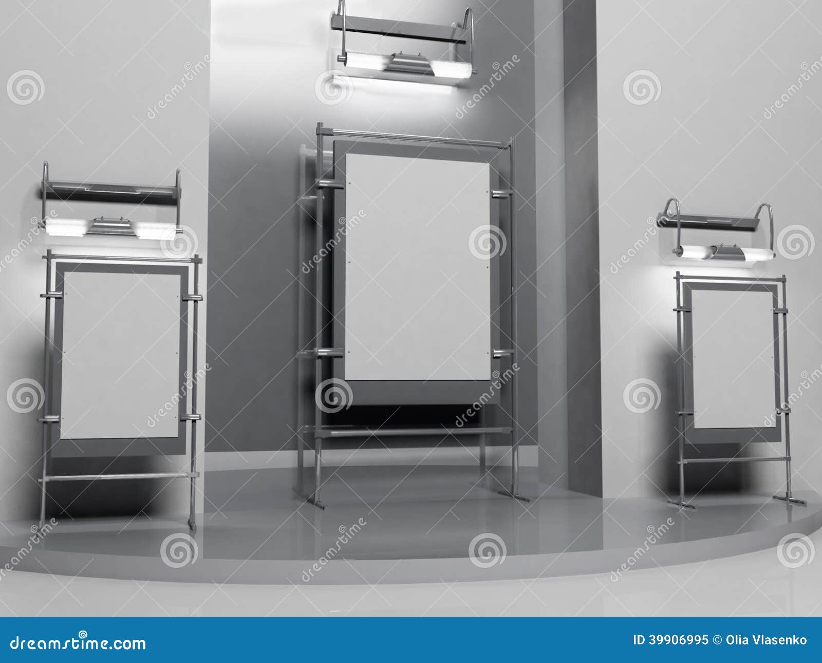 Gallery Interior with Empty Stands Stock Illustration - Illustration of ...