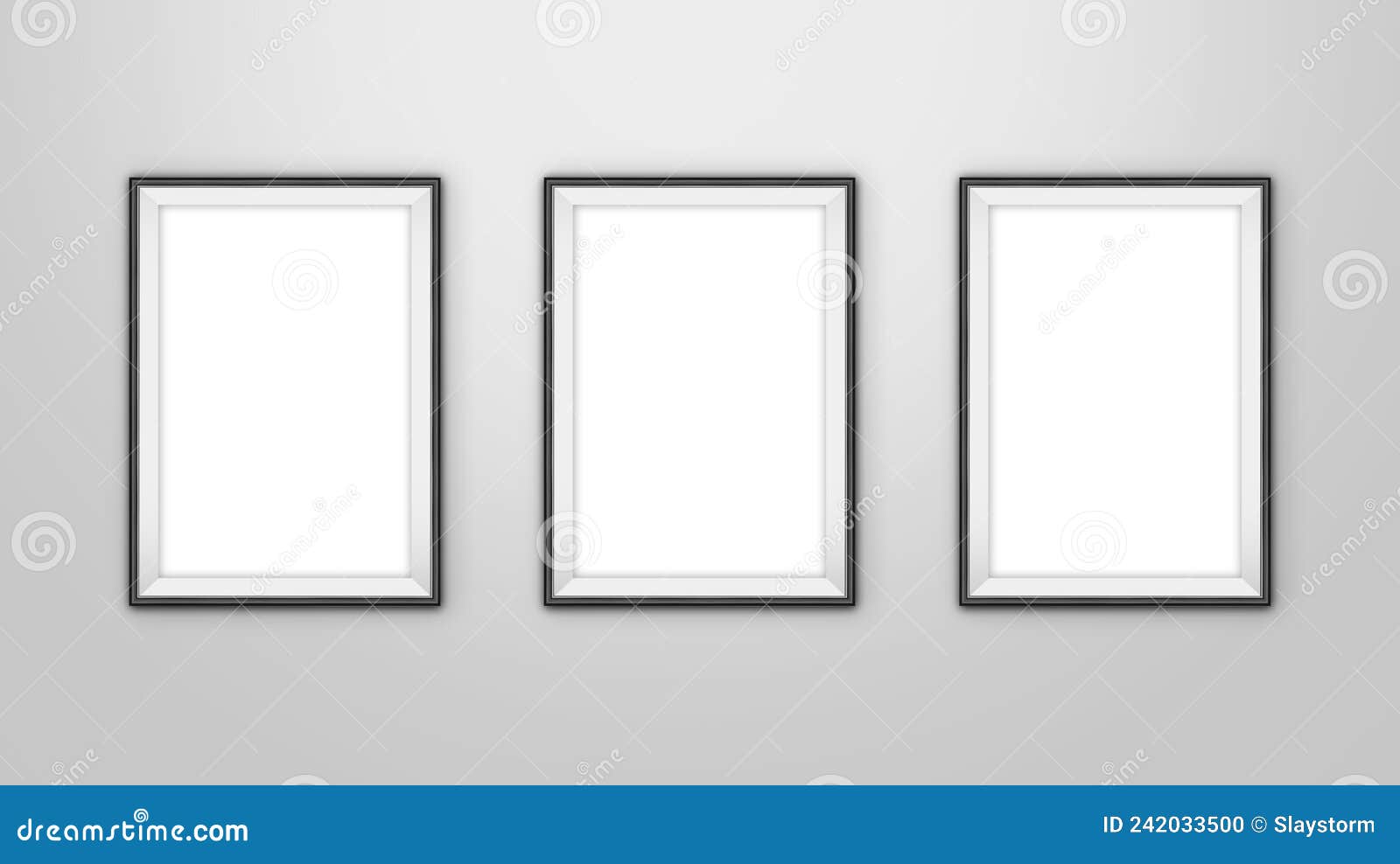 Gallery Interior with Three Empty Frames for Pictures on Wall Stock ...