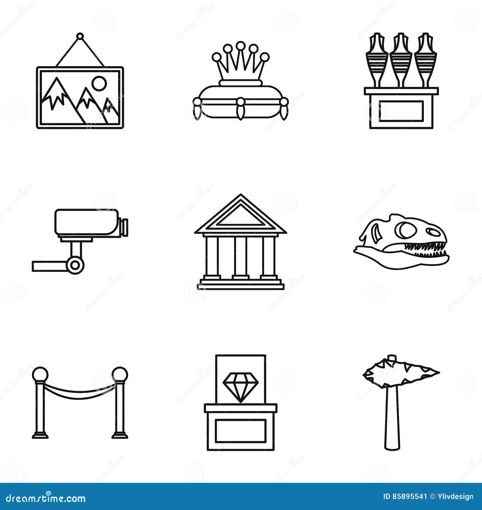 Gallery in Museum Icons Set, Outline Style Stock Vector - Illustration ...