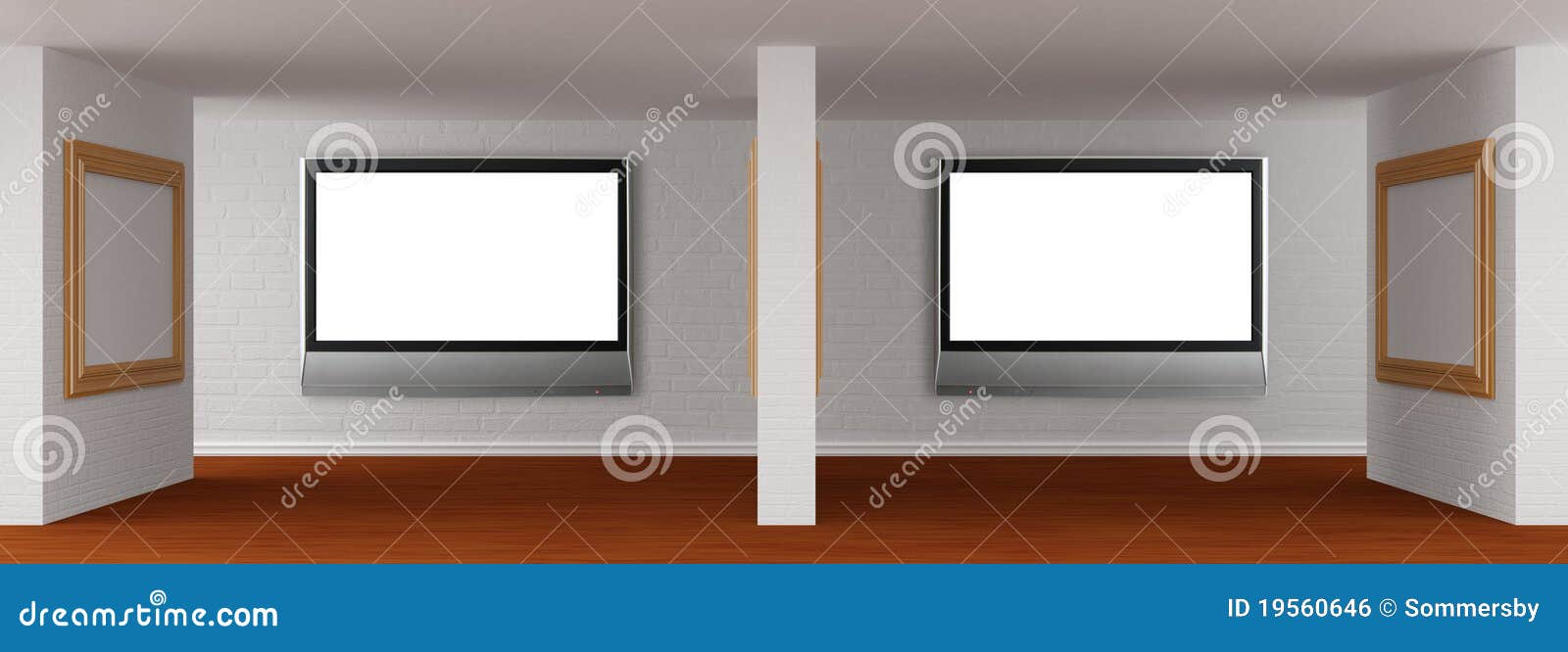 Gallery with two lcd TVs stock illustration. Illustration of case ...
