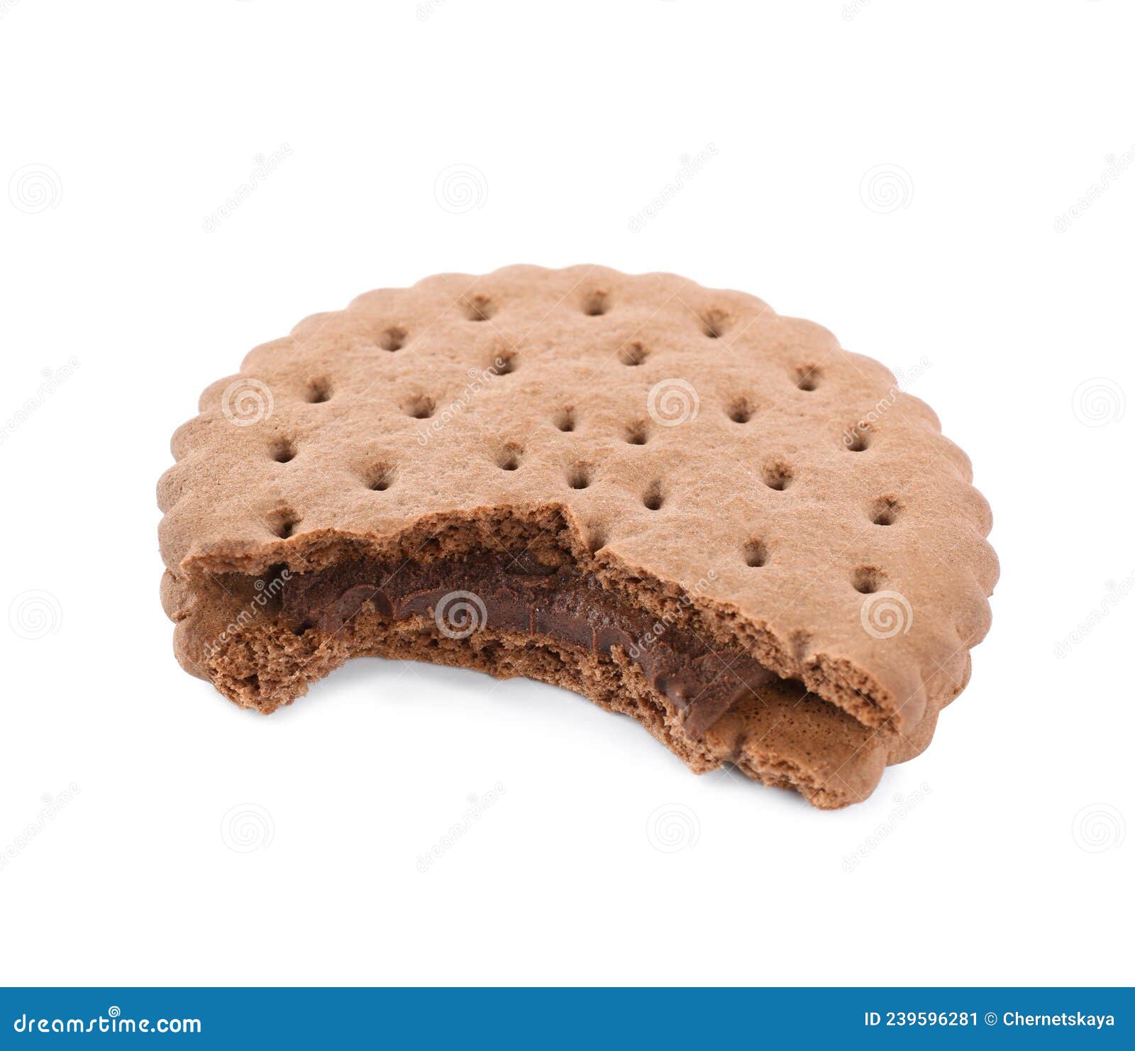 Galleta Mordida De Bocadillo De Chocolate Con Crema Aislada En Blanco ...