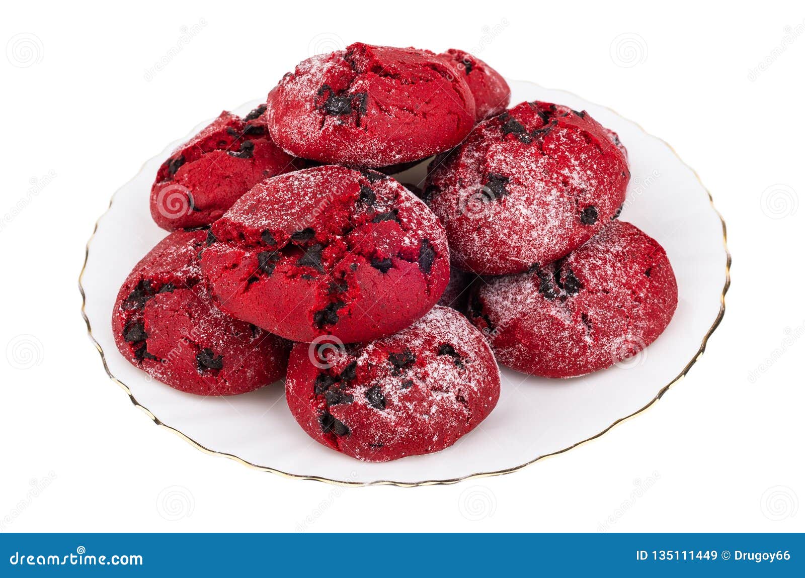 Galletas Rojas En La Placa De Cristal Aislada En Blanco Imagen de ...