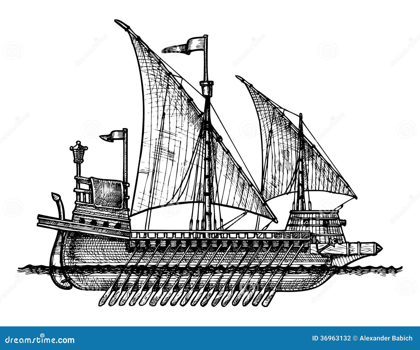 Galley stock vector. Illustration of ship, galliass, rowing - 36963132