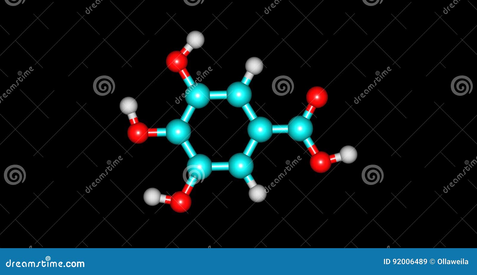 Gallic Acid. Structural Chemical Formula And Molecule 3d Model. Atoms ...