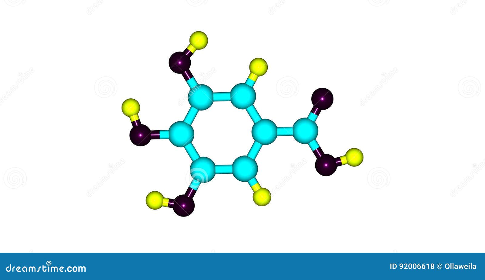 Gallic Acid. Structural Chemical Formula And Molecule 3d Model. Atoms ...