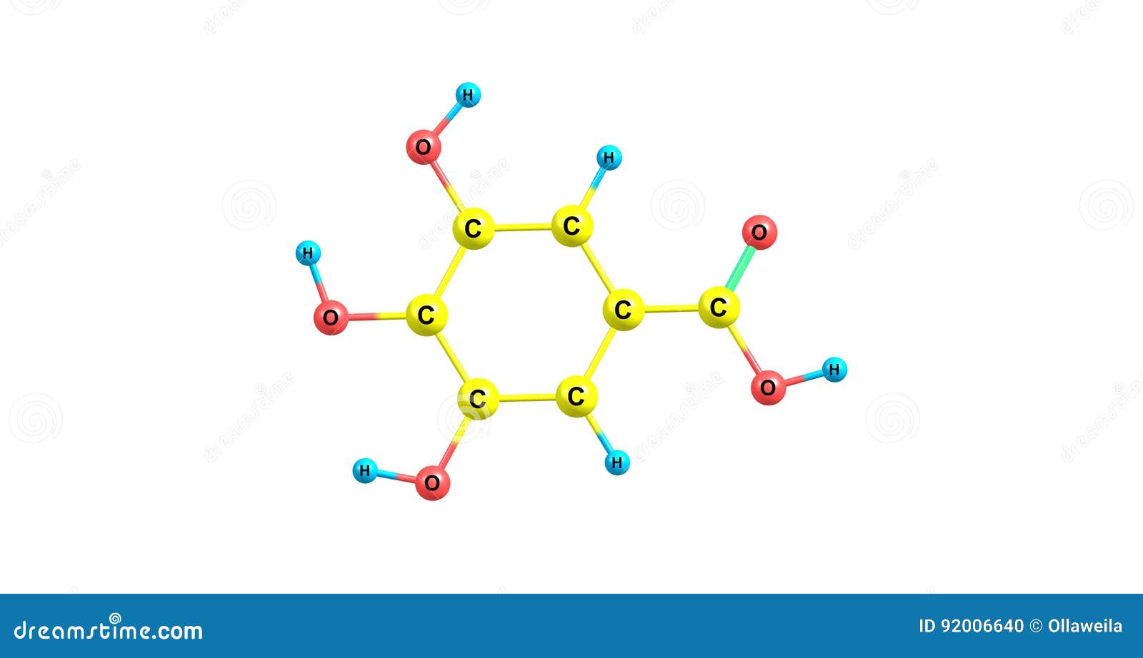 Gallic Acid. Structural Chemical Formula And Molecule 3d Model. Atoms ...