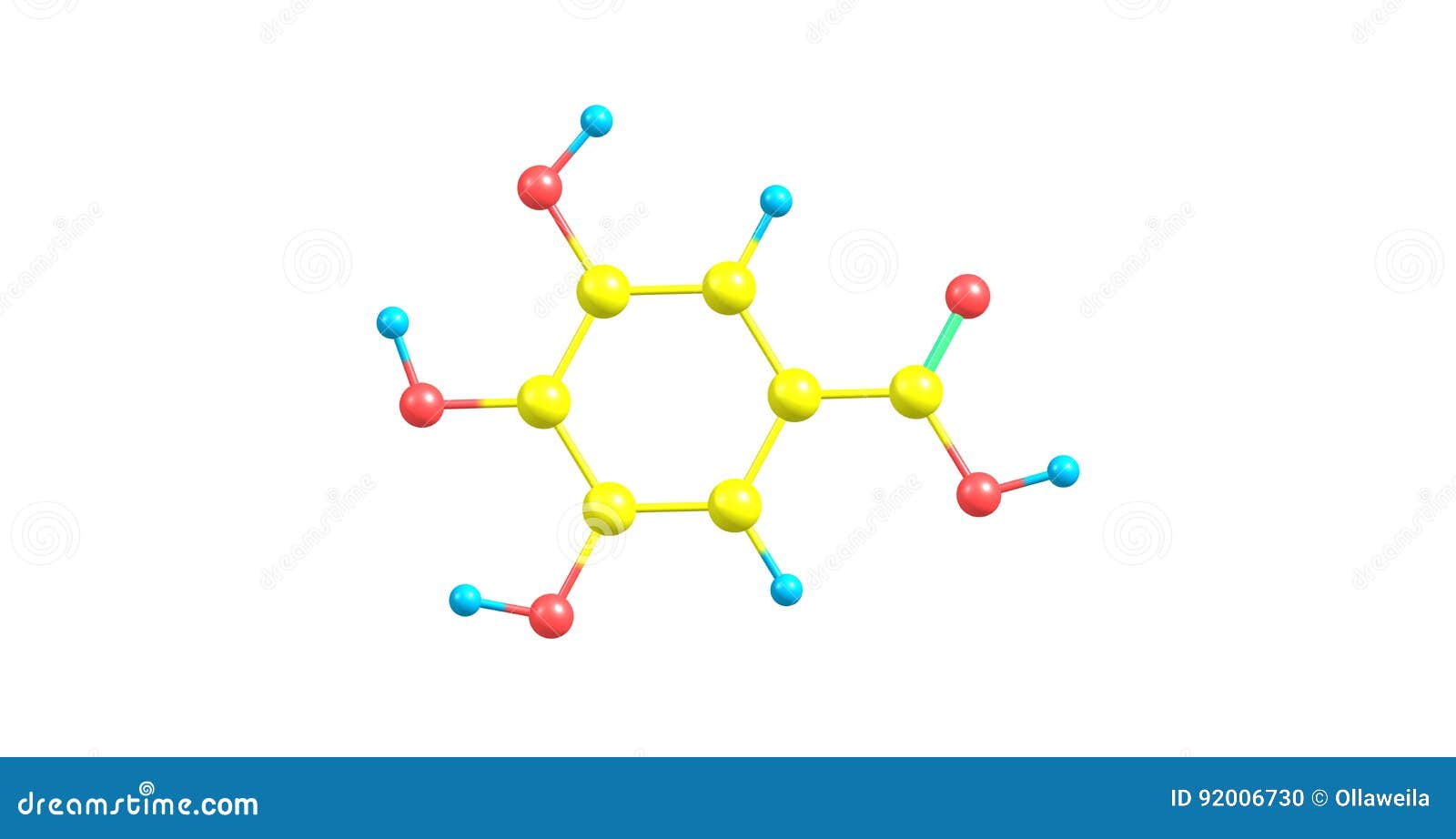 Gallic Acid. Structural Chemical Formula And Molecule 3d Model. Atoms ...