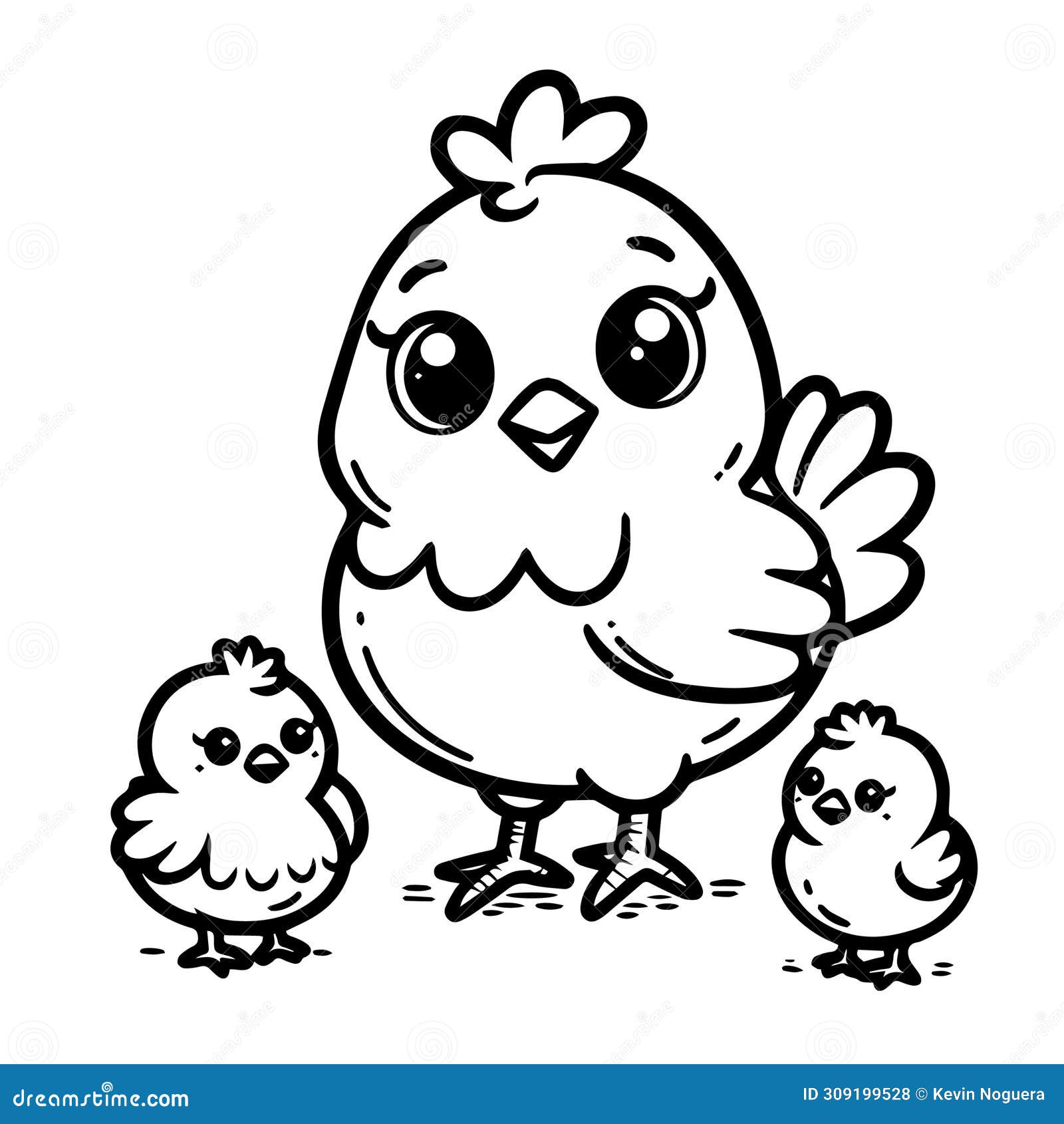 Linear Vector Drawing of a Hen with Her Chicks in Black and White Stock ...