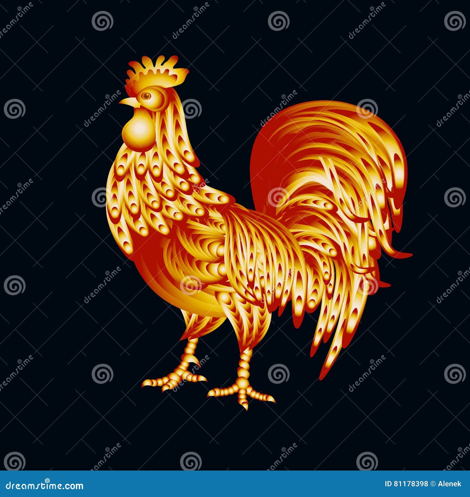 Gallo del oro ilustración del vector. Ilustración de destello - 81178398