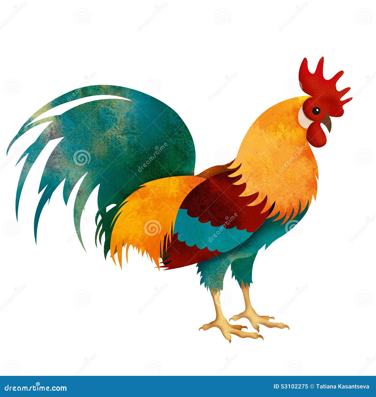 Gallo Dipinto Isolato Su Bianco Con Il Percorso Di Ritaglio ...