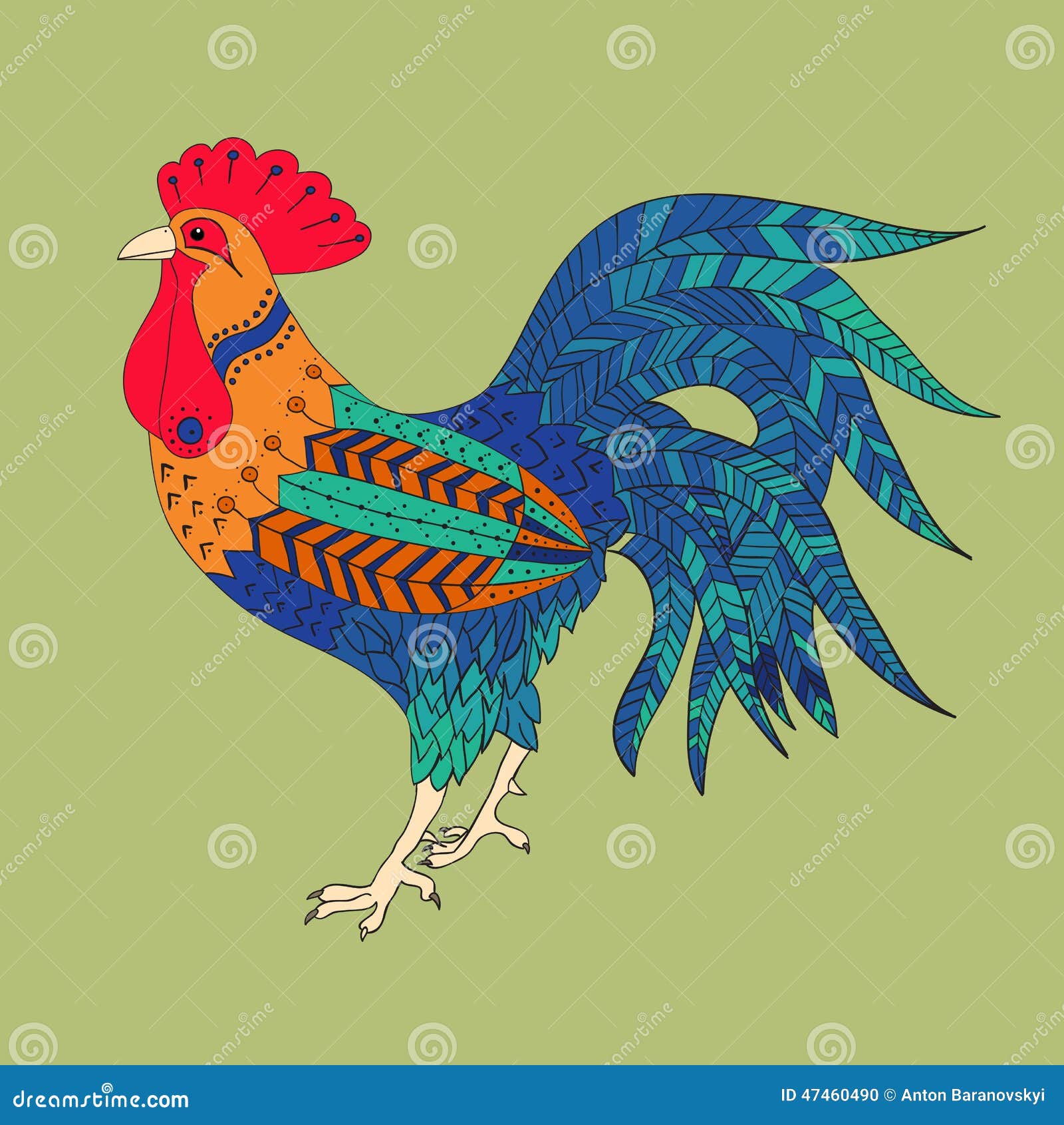 Gallo en color stock de ilustración. Ilustración de mascota - 47460490