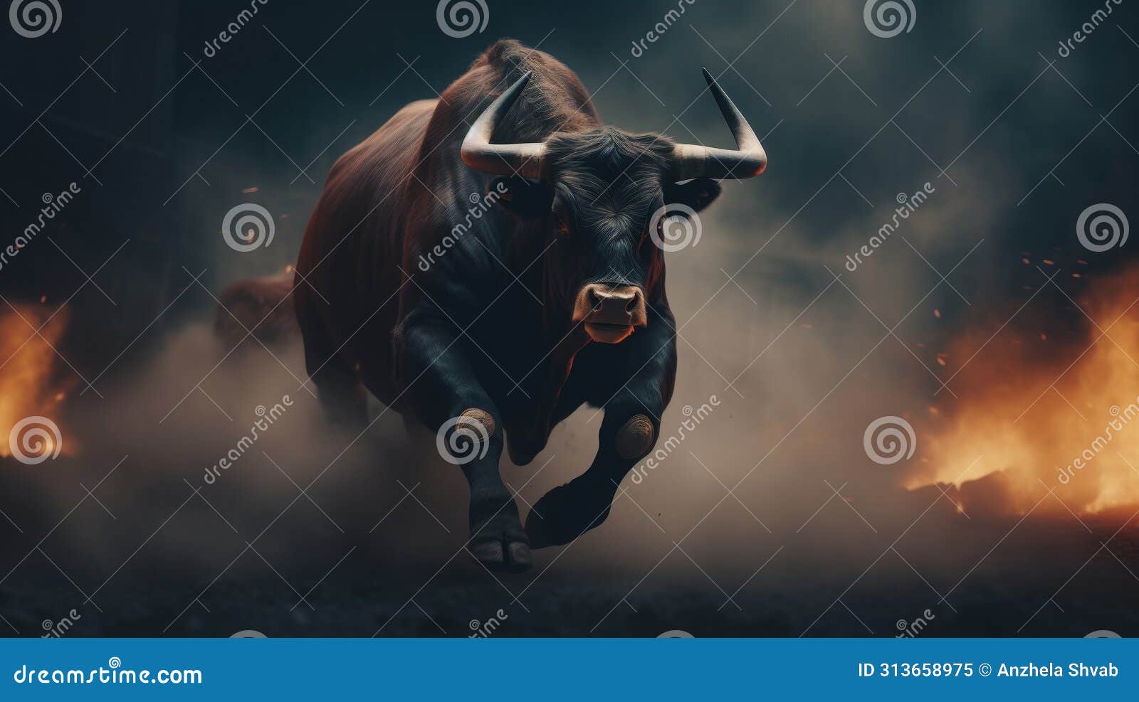 Galloping Red Bull, banner stock illustration. Illustration of ...