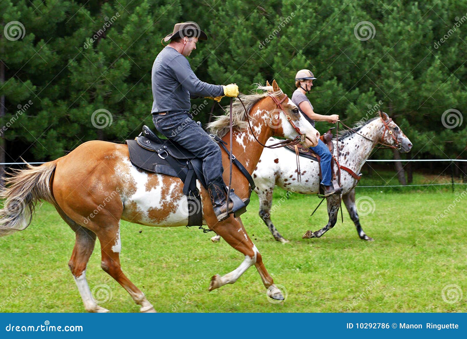Galloping Riders stock photo. Image of fast, couple, outdoors - 10292786
